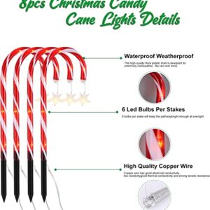 22" Solar Power Candy Cane Lights Outdoor, 8 Packs Christmas Candy Canes Pathway Lights, 8 Modes Lighted Candy Canes Waterproof with Stakes for Outdoor Christmas Decorations Yard Walkway Garden Patio