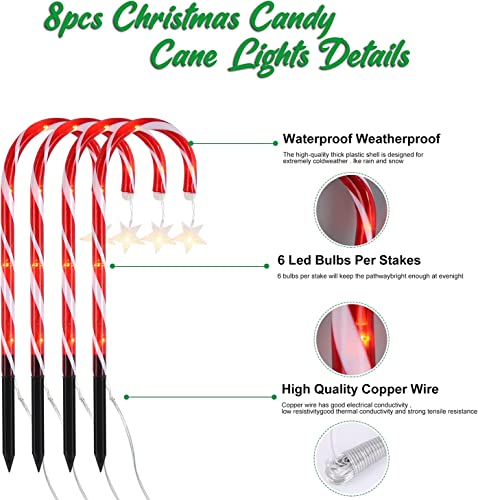 22" Solar Power Candy Cane Lights Outdoor, 8 Packs Christmas Candy Canes Pathway Lights, 8 Modes Lighted Candy Canes Waterproof with Stakes for Outdoor Christmas Decorations Yard Walkway Garden Patio