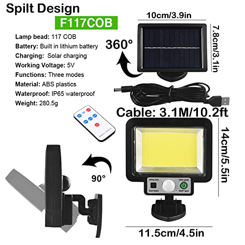 HD HARUDONE Motion Sensor Solar Lights for Indoor or Outside, 2 Pack Bright COB LED with Remote Control, 3 Mode, Waterproof Wired Security Solar Powered Flood Lights for Yard, Garage, Garden, Shed