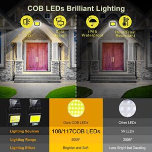 HD HARUDONE Motion Sensor Solar Lights for Indoor or Outside, 2 Pack Bright COB LED with Remote Control, 3 Mode, Waterproof Wired Security Solar Powered Flood Lights for Yard, Garage, Garden, Shed