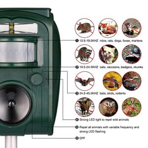 Ultrasonic Animal Repeller, Solar Powered Animal Repellent Outdoor Cat Repellent Dog Deterrent with Motion Sensor Waterproof Bird Repellent for Squirrels Rabbit Fox Raccoon Deer ,Yard Garden Farm