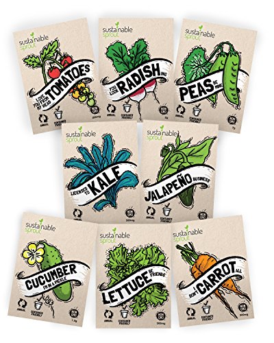 Vegetable Seeds for Planting Home Garden 8-Pack - Garden Seeds Vegetable Variety Pack, Heirloom Vegetable Seeds with Carrot Seeds, Tomato, Cucumber, Lettuce, Kale, Radish, Peas & Jalapeno Pepper