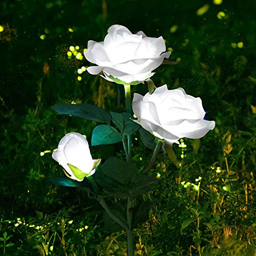 Solar Garden Stake Lights, Rose Flowers Lights LED Solar Stake Lights with 3 Roses Waterproof for Garden, Yard, Christmas Pathway, Grave Decor