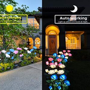 Solar Garden Stake Lights, Rose Flowers Lights LED Solar Stake Lights with 3 Roses Waterproof for Garden, Yard, Christmas Pathway, Grave Decor