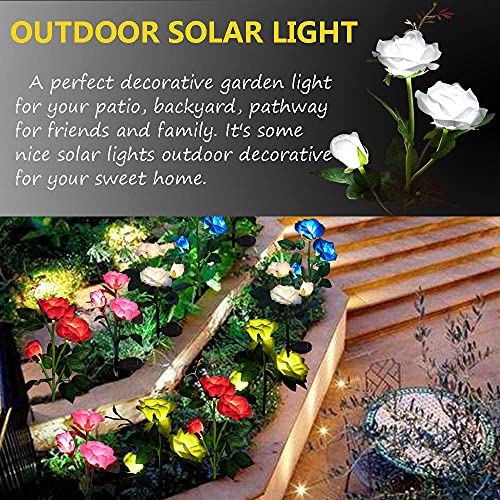 Solar Garden Stake Lights, Rose Flowers Lights LED Solar Stake Lights with 3 Roses Waterproof for Garden, Yard, Christmas Pathway, Grave Decor