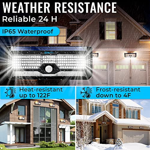 Solar Lights Outdoor Waterproof 298 LEDs 2500lm Ultra Bright - Security LED Motion Sensor Flood Light for Wall Garden up to 800 sq ft - 280° Wide Angle Lighting Powered 4400 mAh IP65