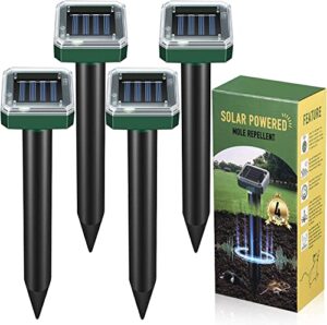 mole repellent solar powered 4 pack, waterproof gopher repellent ultrasonic solar powered for lawn, vole repellent chipmunk repellent outdoor, groundhog chipmunk repeller, snake repellent for yard