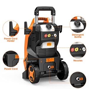 Electric Pressure Washer, ENGiNDOT 2100 PSI 1.8 GPM Electric Power Washer with 5 Spray Nozzles, Pressure Clean Machine with Total Stop System for Cleaning Stair, Car, Driveway, Garden, Deck, Fence