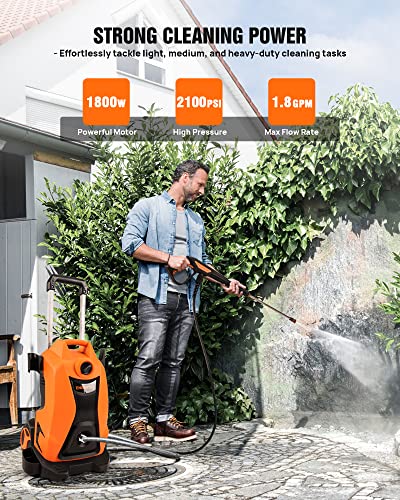 Electric Pressure Washer, ENGiNDOT 2100 PSI 1.8 GPM Electric Power Washer with 5 Spray Nozzles, Pressure Clean Machine with Total Stop System for Cleaning Stair, Car, Driveway, Garden, Deck, Fence