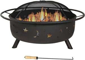 leayan garden fire pit grill bowl grill barbecue rack round outdoor fire pit, wood burning patio & backyard firepit with mesh spark screen and fireplace poker, for camping picnic outdoor fire pits