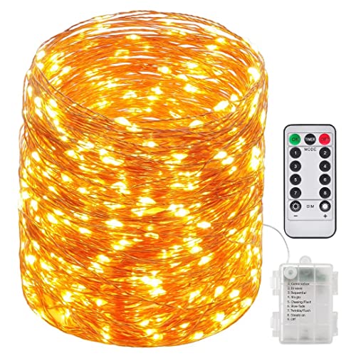 JMOKA Fairy Lights, 66ft 200 Led Outdoor String Lights, Waterproof Battery Operated Copper 8 Lighting Modes, Chirstmas Party Bedroom Garden(Warm White)