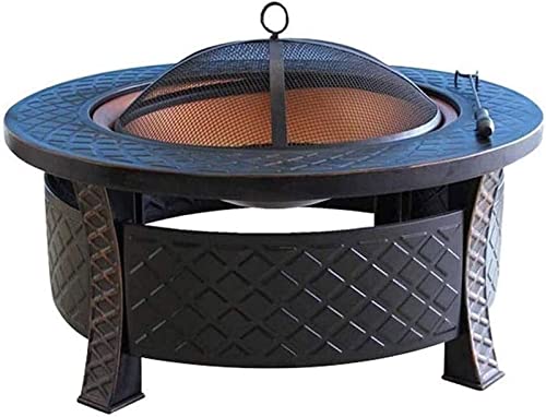 Garden Fire Pit Grill Bowl Grill Barbecue Rack Home Fire Pit - Large Bonfire Wood Burning Patio & Backyard Firepit for with Round Spark Screen with Cover BBQ Cooking for Camping Backyard