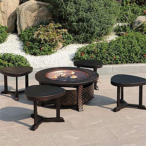 Garden Fire Pit Grill Bowl Grill Barbecue Rack Home Fire Pit - Large Bonfire Wood Burning Patio & Backyard Firepit for with Round Spark Screen with Cover BBQ Cooking for Camping Backyard