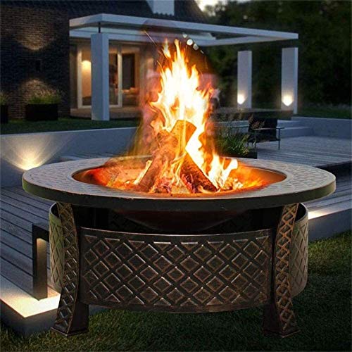 Garden Fire Pit Grill Bowl Grill Barbecue Rack Home Fire Pit - Large Bonfire Wood Burning Patio & Backyard Firepit for with Round Spark Screen with Cover BBQ Cooking for Camping Backyard