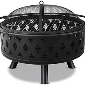 LEAYAN Garden Fire Pit Portable Grill Barbecue Rack Outdoor Large Bonfire Wood Burning Patio Coal Grill Firepit for Grill Charcoal Grill with Spark Screen with Cover BBQ Cooking for Camping