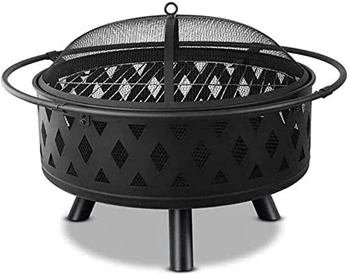 LEAYAN Garden Fire Pit Portable Grill Barbecue Rack Outdoor Large Bonfire Wood Burning Patio Coal Grill Firepit for Grill Charcoal Grill with Spark Screen with Cover BBQ Cooking for Camping