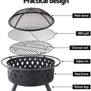 LEAYAN Garden Fire Pit Portable Grill Barbecue Rack Outdoor Large Bonfire Wood Burning Patio Coal Grill Firepit for Grill Charcoal Grill with Spark Screen with Cover BBQ Cooking for Camping