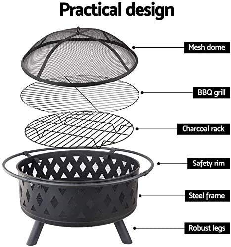 LEAYAN Garden Fire Pit Portable Grill Barbecue Rack Outdoor Large Bonfire Wood Burning Patio Coal Grill Firepit for Grill Charcoal Grill with Spark Screen with Cover BBQ Cooking for Camping