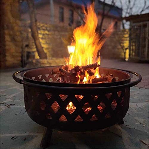 LEAYAN Garden Fire Pit Portable Grill Barbecue Rack Outdoor Large Bonfire Wood Burning Patio Coal Grill Firepit for Grill Charcoal Grill with Spark Screen with Cover BBQ Cooking for Camping