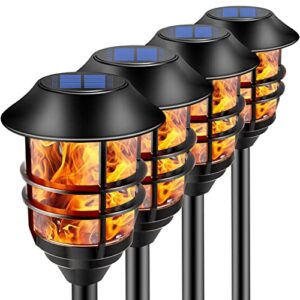 zoohar solar outdoor lights,extra-tall solar torches with flickering flame 4-pack waterproof garden lights,stainless steel pathway lighting garden decor, yard decorations outdoor auto on/off