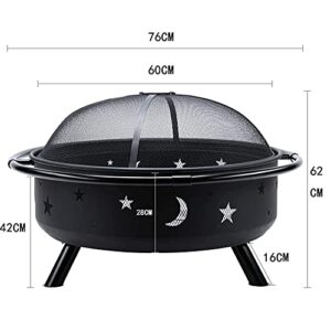 LEAYAN Garden Fire Pit Grill Bowl Grill Barbecue Rack Round Outdoor Fire Pit, Large Wood Burning Fire Pit w/Spark Screen, Wrought Iron Bonfire Fire Pit for Party, BBQ, Heating, Patio, Garden