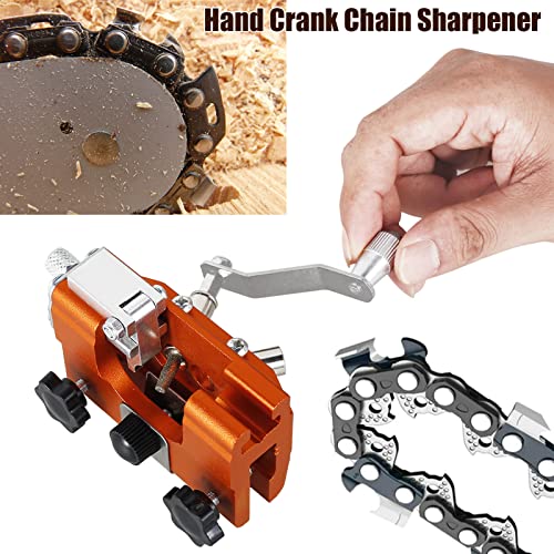 Hand Crank Chainsaw Sharpener Portable Manual Chain Sharpening Jig with Grinding Head Detachable Crank 1220in Chain Saw Guide Sleeve for Lumberjack Garden Worker