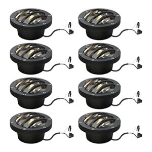 goodsmann low voltage landscape lights led well lights kits 8pk 4w 12v in ground lights 2800k with cable connector outdoor lights aluminum housing black finish for paver, deck, step, garden lights