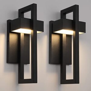 krychiler 2 set modern outdoor wall sconce, indoor integrated led wall lamp waterproof porch light exterior led wall mounted light black for living room bedside garden garage lighting