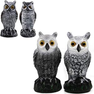 hausse 4 pack fake horned owl bird scarecrow decoy, plastic owl bird deterrents, halloween outdoor decoration, nature enemy pest repellent for outdoor garden yard