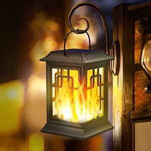 outdoor solar lanterns, flickering flame solar lights hanging waterproof led garden umbrella decorative lighting with 2 lighting modes for patio garden deck yard