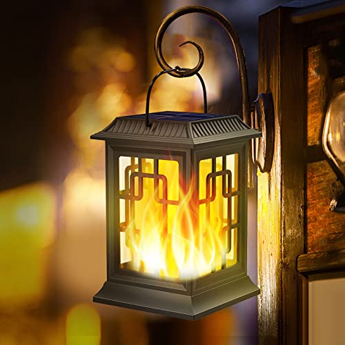 Outdoor Solar Lanterns, Flickering Flame Solar Lights Hanging Waterproof LED Garden Umbrella Decorative Lighting with 2 Lighting Modes for Patio Garden Deck Yard