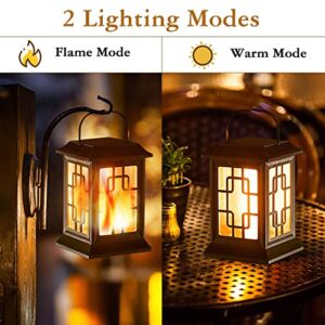 Outdoor Solar Lanterns, Flickering Flame Solar Lights Hanging Waterproof LED Garden Umbrella Decorative Lighting with 2 Lighting Modes for Patio Garden Deck Yard