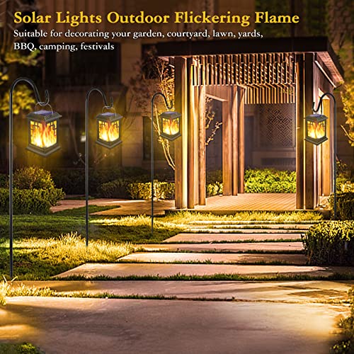 Outdoor Solar Lanterns, Flickering Flame Solar Lights Hanging Waterproof LED Garden Umbrella Decorative Lighting with 2 Lighting Modes for Patio Garden Deck Yard