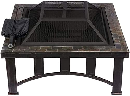 LEAYAN Garden Fire Pit Portable Grill Barbecue Rack Outdoor Heavy Steel Fire Pit Wood Burning Fireplace Patio Backyard Firepit Bowl Garden Heating Grill with Cover BBQ Cooking for Camping Backyard, B