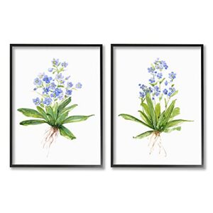 stupell industries bluebird garden floral bunch spring flower bouquets, designed by sally swatland black framed wall art, 2pc, each 11 x 14, blue