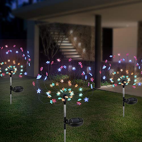 DIY Solar Garden Lights ETL Certified, Solid/Flash Color Changing LED Solar DIY Flowers Stars Lights Outdoor, RockyMars Waterproof Solar Powered Pathway Lights for Path Lawn Walkway Patio Yard, 2 Pack