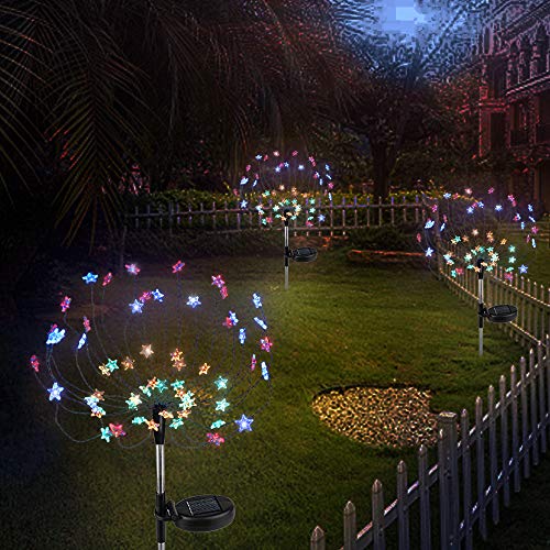 DIY Solar Garden Lights ETL Certified, Solid/Flash Color Changing LED Solar DIY Flowers Stars Lights Outdoor, RockyMars Waterproof Solar Powered Pathway Lights for Path Lawn Walkway Patio Yard, 2 Pack