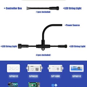 GMJYC 12V 500pcs WS2811 Pixels Individually Addressable IP68 Diffused Digital RGB LED String Light with 3 Pin Waterproof Connector 12mm Dream Color Black Wire for Christmas/Garden, witn 4 T-Connectors