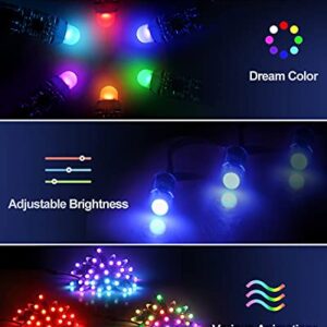 GMJYC 12V 500pcs WS2811 Pixels Individually Addressable IP68 Diffused Digital RGB LED String Light with 3 Pin Waterproof Connector 12mm Dream Color Black Wire for Christmas/Garden, witn 4 T-Connectors