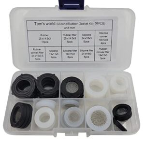 tom’s world 50pcs garden hose washers seals assortment kit, silicone rubber gasket kit for 3/4″,1/2″,5/8″ plumbing faucet fittings seal repair