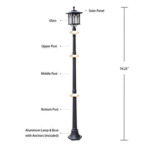 Kemeco ST4328B Solar Lamp Post Light LED Cast Aluminum Street Light for Outdoor Landscape Decor Pathway Driveway Patio Garden Yard