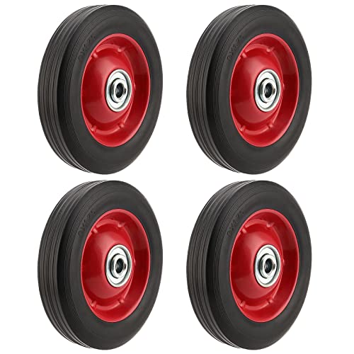 PINGEUI 4 PCS 8 Inch Solid Rubber Tire, Flat Free Solid Rubber Wheels, Hand Truck Replacement Wheels, 1/2-Inch Axle Hole, 220 lbs Max Load-Bearing Capacity