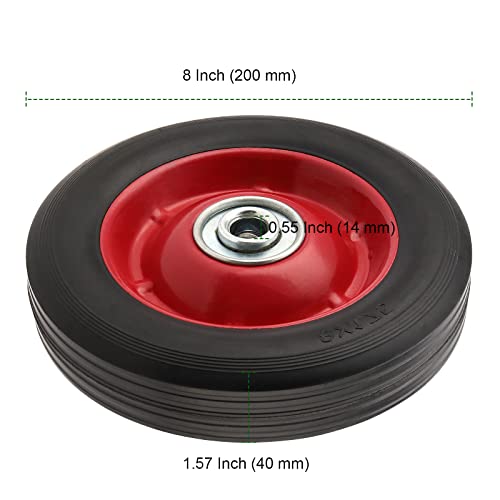 PINGEUI 4 PCS 8 Inch Solid Rubber Tire, Flat Free Solid Rubber Wheels, Hand Truck Replacement Wheels, 1/2-Inch Axle Hole, 220 lbs Max Load-Bearing Capacity