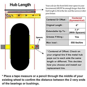 New 13x6.50-6 Flat-Free Heavy Duty Smooth Tire w/Steel Rim for Commercial Lawn Mower Garden Tractor (Deck≤66"), Hub Length 4"-7.1", Bore φ5/8" Grease Oil Infused Bushing, 136506 T161