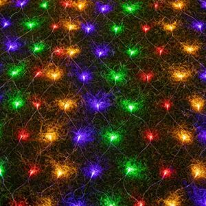 awq 200 led 9.8ft x 6.6ft string lights net mesh lights christmas net lights 8 modes for christmas wedding party home garden lawn bushes indoor outdoor decor (9.8ft x 6.6ft, multicolor)