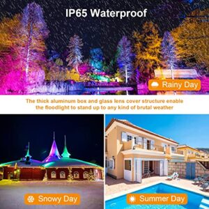 4 Pack Smart LED Flood Lights 20W RGBCW Color Changing Flood Lights Outdoor 2700-6500K IP65 Waterproof APP Control Work with Alexa & Google Assistant Dimmable Landscape Light for Yard Garden with HUB