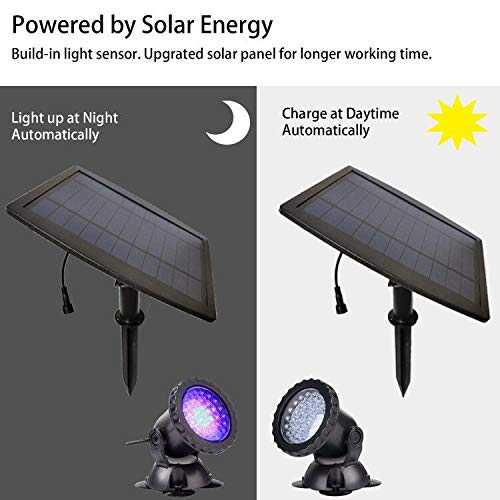 Solar Yard Spot Lights RGB Pond Lights Outdoor IP68 Waterproof Color Changing Spotlights Submersible Fountain Light Colored Dim Adjustable Outside Landscape Lights for Garden Lawn House Flag, 4 Pack