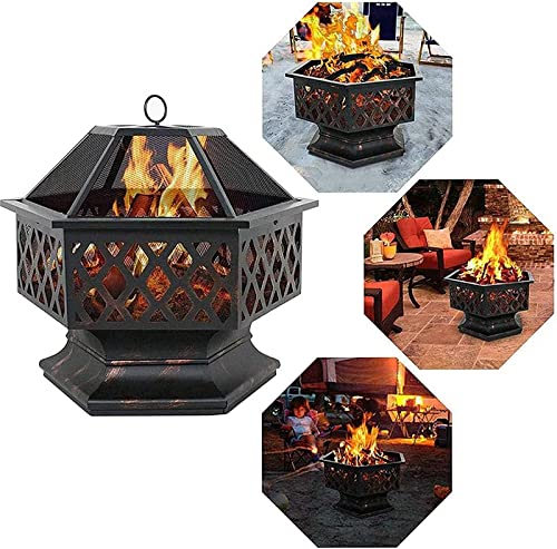 LEAYAN Garden Fire Pit Grill Bowl Grill Barbecue Rack Wood Burning Fire Pit Wood Burning Outdoor Fire Pits Garden 2 in 1 Fireplace for Bonfire Barbecue in The Wild with Grill Grate for Heating