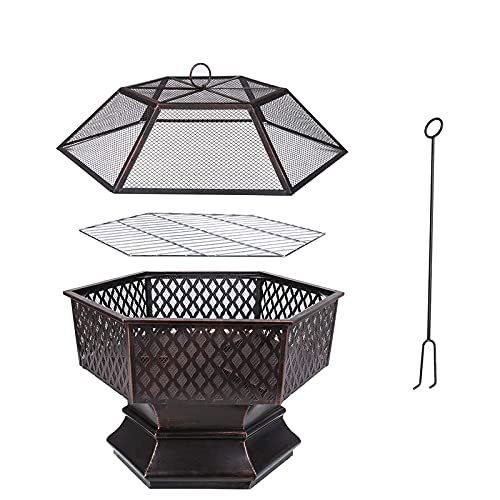 LEAYAN Garden Fire Pit Grill Bowl Grill Barbecue Rack Wood Burning Fire Pit Wood Burning Outdoor Fire Pits Garden 2 in 1 Fireplace for Bonfire Barbecue in The Wild with Grill Grate for Heating