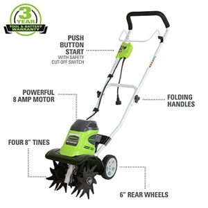 Greenworks 8 Amp 10-Inch Corded Tiller, 27072